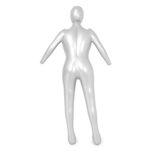 Three T Inflatable Mannequin Female Women Girls Whole Body Full Body with Arms Head Torso Model, Silver