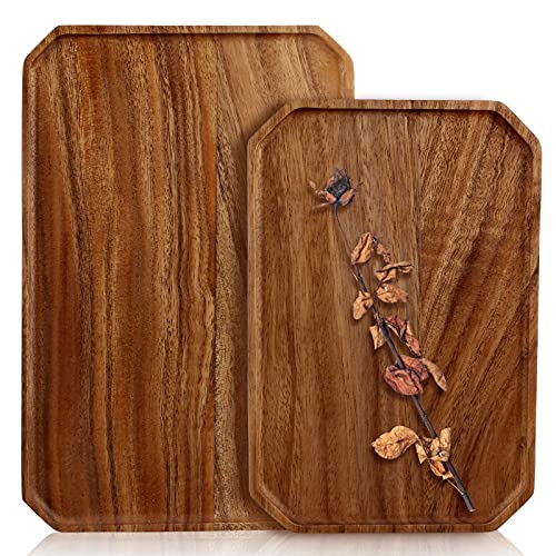 2 Pcs Large Wooden Platters Serving Trays Acacia Wood Charcuterie Platter for Food Tray Cheese Serving Board Rectangular Plates Platters Meat Charcuterie Boards Decorative Plates Fruit Tray