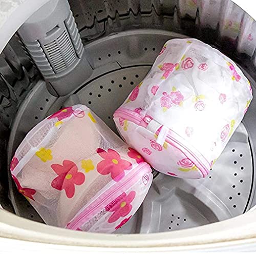 GUAGLL 2Pcs Laundry Bags Protective Washing Bag Printed Folding Reuse Laundry Underwear Bag