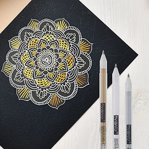 PANDAFLY White Gold Silver Gel Pens, 0.8 mm Extra Fine Point Metallic Gel Ink Pens for Black Paper Drawing, Sketching, Illustration, Card Making, Bullet Journaling, Pack of 8