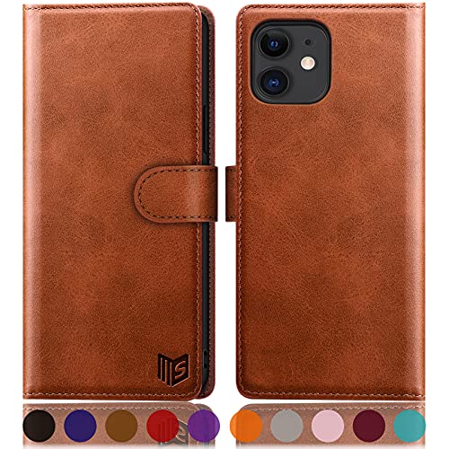 SUANPOT for iPhone 11 6.1 inch (Non 11 Pro 5.8") Leather Wallet case with RFID Blocking Credit Card Holder, Flip Book Phone case Shockproof Cover Pocket for Women Men for Apple 11 case Light Brown