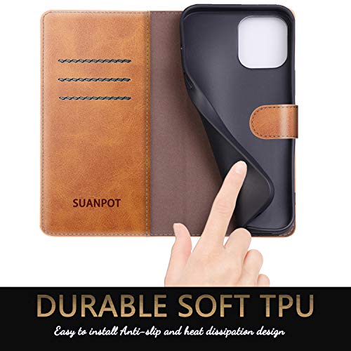 SUANPOT for iPhone 11 6.1 inch (Non 11 Pro 5.8") Leather Wallet case with RFID Blocking Credit Card Holder, Flip Book Phone case Shockproof Cover Pocket for Women Men for Apple 11 case Light Brown