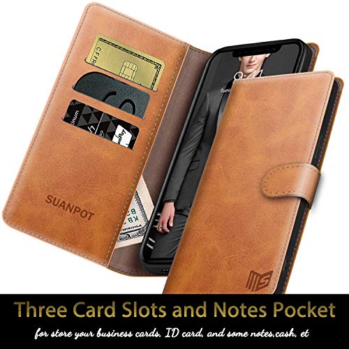 SUANPOT for iPhone 11 6.1 inch (Non 11 Pro 5.8") Leather Wallet case with RFID Blocking Credit Card Holder, Flip Book Phone case Shockproof Cover Pocket for Women Men for Apple 11 case Light Brown