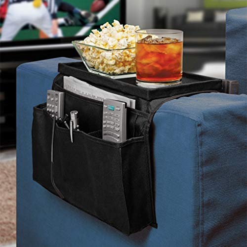 Sofa Armrest Organizer with Cup Holder Tray Chair Arm TV Remote Holder for Recliner Couch Armchair Caddy Bedside Storage Pockets Bag for Cellphone Tablet Book Magazines Drinks Holder Pouch