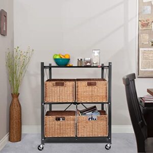 3-Shelf Foldable Storage Shelves with Wheels, Large Capacity Shelving Unit, Freestanding Metal Wire Shelf Rack, No Assembly Organizer Rack for Garage Kitchen, Basement, Pantry, Heavy Duty