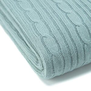 Chanasya Cable Knit Throw Blanket - Soft and Cozy Throw Blanket with Plush Sherpa Side - 50" x 65” - Mint Green