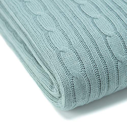 Chanasya Cable Knit Throw Blanket - Soft and Cozy Throw Blanket with Plush Sherpa Side - 50" x 65” - Mint Green