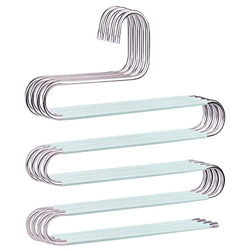 devesanter Pants Hangers Space Save Non-Slip 4 Pack S-Shape Trousers Hangers Stainless Steel Clothes Hangers Closet Storage Organizer for Pants Jeans Scarf Hanging Green