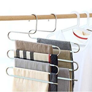 devesanter Pants Hangers Space Save Non-Slip 4 Pack S-Shape Trousers Hangers Stainless Steel Clothes Hangers Closet Storage Organizer for Pants Jeans Scarf Hanging Green