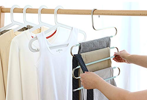 devesanter Pants Hangers Space Save Non-Slip 4 Pack S-Shape Trousers Hangers Stainless Steel Clothes Hangers Closet Storage Organizer for Pants Jeans Scarf Hanging Green