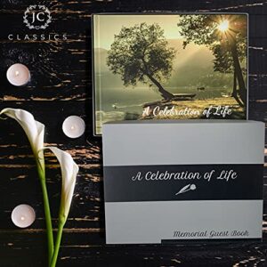 Funeral Guest Book | Memorial Guest Book | Guest Book for Funeral Hardcover | Guestbook for Sign in, Celebration of Life Memorial Service | Funeral Guest Sign Book with Memory Table Card Sign Included (Tree & Lake)