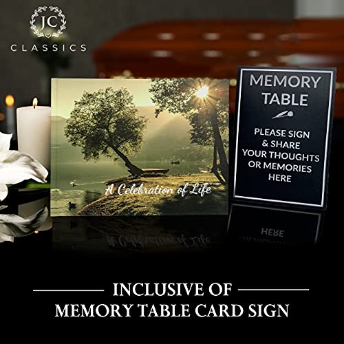 Funeral Guest Book | Memorial Guest Book | Guest Book for Funeral Hardcover | Guestbook for Sign in, Celebration of Life Memorial Service | Funeral Guest Sign Book with Memory Table Card Sign Included (Tree & Lake)