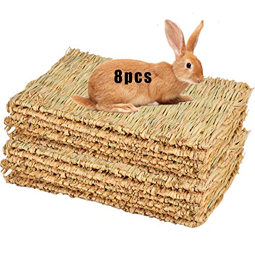 Grass Mat for Rabbit Bunny Chew Toys Woven Bed Mat for Guinea Pig Chinchilla Squirrel Hamster Cat Dog and Small Animal (8PCS Grass mat)