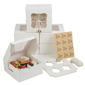 st.lorian 30 packs cupcake boxes for 4 holders,6x6x3 inch cupcake carriers with twine and stickers, multipurpose cupcakes gift boxes for baked goods- practical cupcake containers