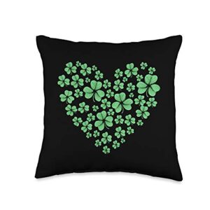 leprechaun tribe happy st patrick's day heart shaped shamrock throw pillow, 16x16, multicolor