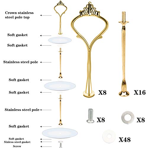 Kukiwhy 8 Set Tiered Tray Hardware for Cake Stand Mold Crown 3 Tier Cake Stand Fittings Hardware Holder for Wedding and party Making resin Cupcake Dessert Platter Serving Stand(Gold)