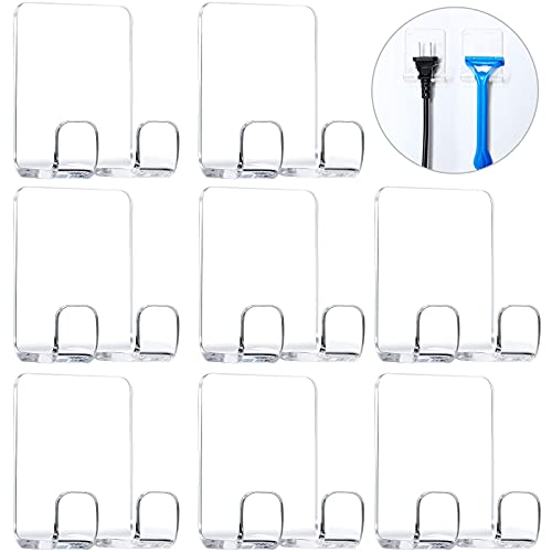 Jetec 8 Pieces Self Adhesive Razor Holder Hooks Shower Hook with Acrylic Adhesive for Razor Bathroom Kitchen Organizer for Razor Plug Towel (Clear)