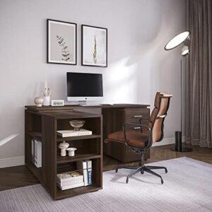 BELLEZE L Shaped Computer Desk, 60” Study Writing Table Home Office Desk Morden Corner Workstation Setup with Adjustable Storage Shelves and 3 Drawers, Dark Walnut