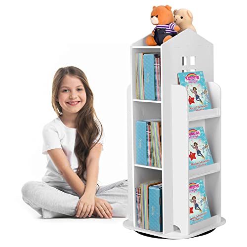 HM&DX 360° Rotating Children's Bookshelf,Cartoon Books Rack Floor Simple Child Book Shelf for Home Bookcases Furniture