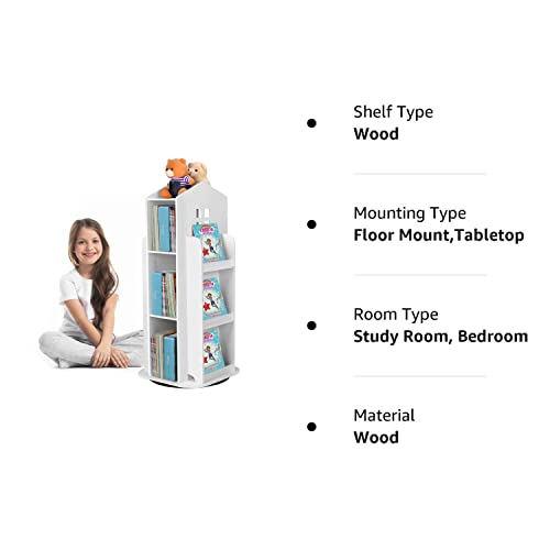 HM&DX 360° Rotating Children's Bookshelf,Cartoon Books Rack Floor Simple Child Book Shelf for Home Bookcases Furniture