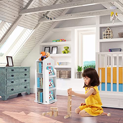 HM&DX 360° Rotating Children's Bookshelf,Cartoon Books Rack Floor Simple Child Book Shelf for Home Bookcases Furniture