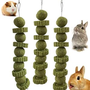 kathson 3Pcs Bunny Chew Toys Rabbit Chewing Toy for Teeth Grinding Chinchilla Treats Timothy Grass Cake Molar Balls for Guinea Pigs Hamsters Gerbils Rats Squirrels Playing Improve Pets Dental Health