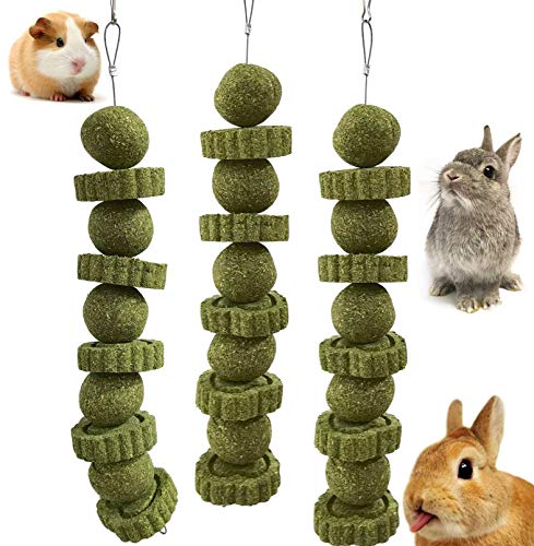 kathson 3Pcs Bunny Chew Toys Rabbit Chewing Toy for Teeth Grinding Chinchilla Treats Timothy Grass Cake Molar Balls for Guinea Pigs Hamsters Gerbils Rats Squirrels Playing Improve Pets Dental Health