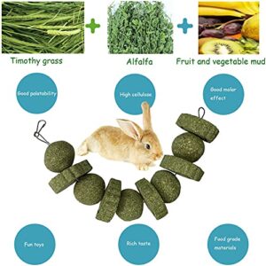 kathson 3Pcs Bunny Chew Toys Rabbit Chewing Toy for Teeth Grinding Chinchilla Treats Timothy Grass Cake Molar Balls for Guinea Pigs Hamsters Gerbils Rats Squirrels Playing Improve Pets Dental Health