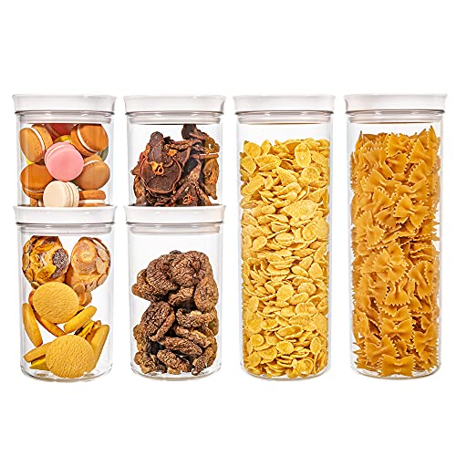 Slideep Round Airtight Food Storage Containers with Lids, BPA Free Plastic Clear Kitchen Pantry Organization Containers, Great for Flour, Sugar, Cereal 6PCS Different Size Set