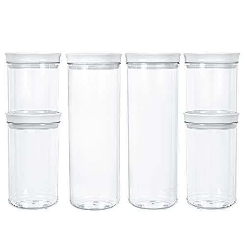 Slideep Round Airtight Food Storage Containers with Lids, BPA Free Plastic Clear Kitchen Pantry Organization Containers, Great for Flour, Sugar, Cereal 6PCS Different Size Set