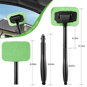 2 Pack Windshield Cleaning Tool Windshield Cleaning Wand Auto Window Cleaner with Detachable Handle, 8 Pieces Reusable Cloth Pads and 2 Pieces Spray Bottles for Car Interior (Gray, Green)