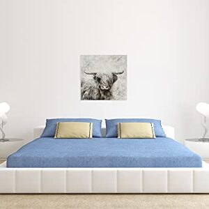 Yihui Arts Highland Cow Canvas Wall Art Hand Painted Lovely Wild Animal Oil Paintings Grey and White Rustic Pictures Yak Artwork for Farmhouse Living Room Bedroom Bathroom Decoration