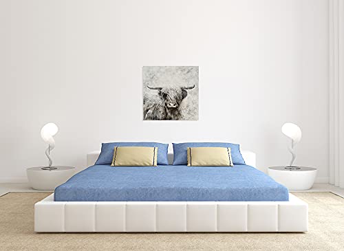 Yihui Arts Highland Cow Canvas Wall Art Hand Painted Lovely Wild Animal Oil Paintings Grey and White Rustic Pictures Yak Artwork for Farmhouse Living Room Bedroom Bathroom Decoration