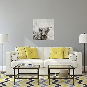 Yihui Arts Highland Cow Canvas Wall Art Hand Painted Lovely Wild Animal Oil Paintings Grey and White Rustic Pictures Yak Artwork for Farmhouse Living Room Bedroom Bathroom Decoration