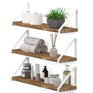 wallniture ponza floating shelves for wall bathroom shelves wall mounted set of 3, burned finish wood shelves with white shelf brackets