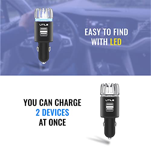 UTILE Car Ionizer Purifier with Dual USB Charger – Ionic Air Freshener for Odor Removal | 2.1A/0.8W USB Charging for Phone, Tablet and Other Devices (Black, Pack of 2)