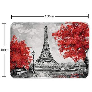 Manerly Area Rug 5' x 3' for Living Room Dinning Room Bedroom Kitchen Black White and Red Modern Art Carpet Oil Painting of Paris City Landscape with Eiffel Tower Print Large Floor Mats Non-Slip Rug