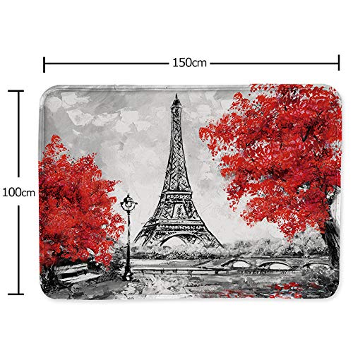 Manerly Area Rug 5' x 3' for Living Room Dinning Room Bedroom Kitchen Black White and Red Modern Art Carpet Oil Painting of Paris City Landscape with Eiffel Tower Print Large Floor Mats Non-Slip Rug