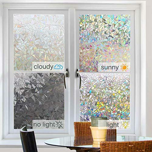 Instruban Window Privacy Film, No Glue Static Cling Window Sticker, 3D Stained Glass Window Decals, Window Self-Adhesive Vinyl for Office and Home Decoration - 17.5 inches by 78.7 inches