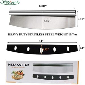 DflowerK 14'' Pizza Cutter Rocker Stainless Steel Slicer Knife with Protective Cover Perfect for Pizza Homemade Pasta Fudge Vegetable, Dishwasher Safe Premium Pizza Oven Accessories