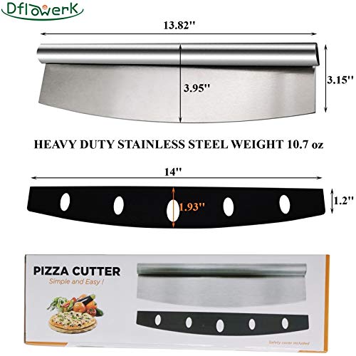 DflowerK 14'' Pizza Cutter Rocker Stainless Steel Slicer Knife with Protective Cover Perfect for Pizza Homemade Pasta Fudge Vegetable, Dishwasher Safe Premium Pizza Oven Accessories