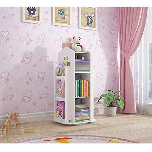 NNR Bookshelf 3-Tier Rotating 360 degree Bookshelf Children's Bookcase, Floor Standing Storage Rack Shelf for Home Office White Bookshelves Organizer for Books