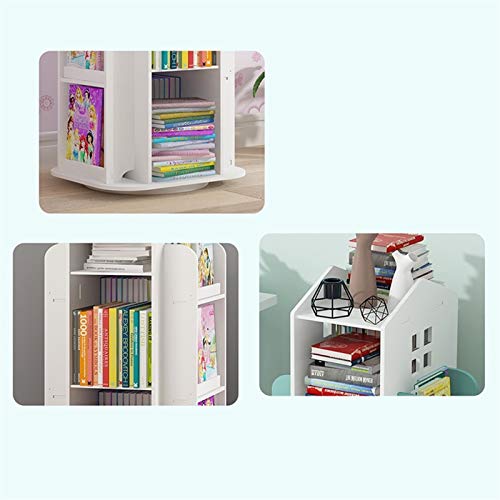 NNR Bookshelf 3-Tier Rotating 360 degree Bookshelf Children's Bookcase, Floor Standing Storage Rack Shelf for Home Office White Bookshelves Organizer for Books