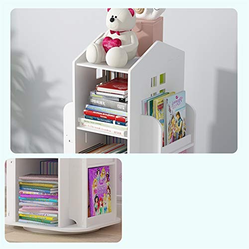 NNR Bookshelf 3-Tier Rotating 360 degree Bookshelf Children's Bookcase, Floor Standing Storage Rack Shelf for Home Office White Bookshelves Organizer for Books