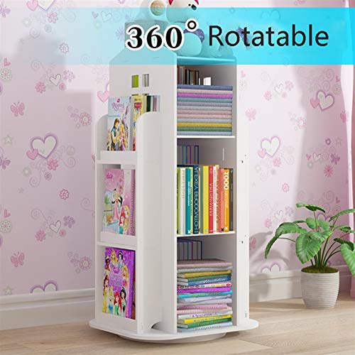 NNR Bookshelf 3-Tier Rotating 360 degree Bookshelf Children's Bookcase, Floor Standing Storage Rack Shelf for Home Office White Bookshelves Organizer for Books