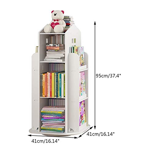 NNR Bookshelf 3-Tier Rotating 360 degree Bookshelf Children's Bookcase, Floor Standing Storage Rack Shelf for Home Office White Bookshelves Organizer for Books