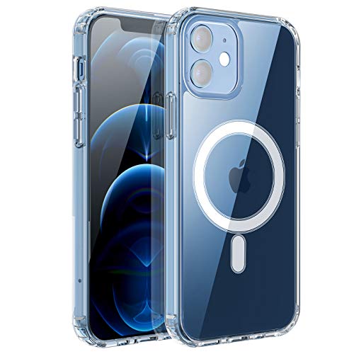 restone Clear Magnetic Case for iPhone 12 Mini Compatible with Mag-Safe, Slim Hard Back Soft Silicone TPU Bumper Cover, Thin Cute Shockproof Non-Yellowing Protective Case for i-Phone 12 Mini 5.4 2020