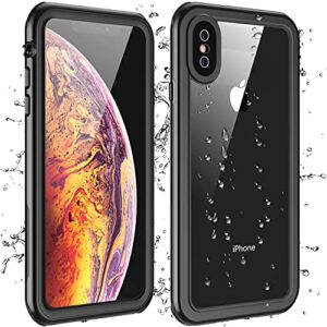 eonfine for iphone x case/iphone xs case waterproof, built-in screen protector full-body clear call quality heavy duty shockproof cover case for iphone x/iphone xs (black)