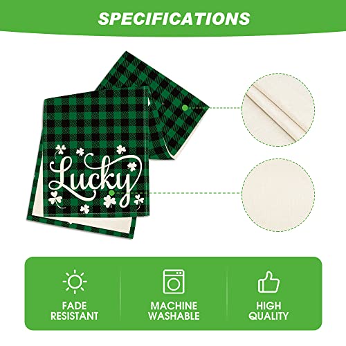 Artoid Mode Buffalo Plaid Lucky Clover Shamrock Table Runner, Seasonal St. Patrick's Day Holiday Kitchen Dining Table Runner for Home Party Decor 13 x 72 Inch