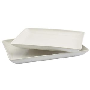 denmark tools for cooks blanc de blanc white serveware collection- nested bowls platters serving dining elegant simple microwave dishwasher oven safe, 2 piece rectangular platter set (17" & 15")